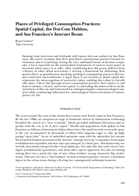 (PDF) Places of Privileged Consumption Practices: Spatial Capital, the ...