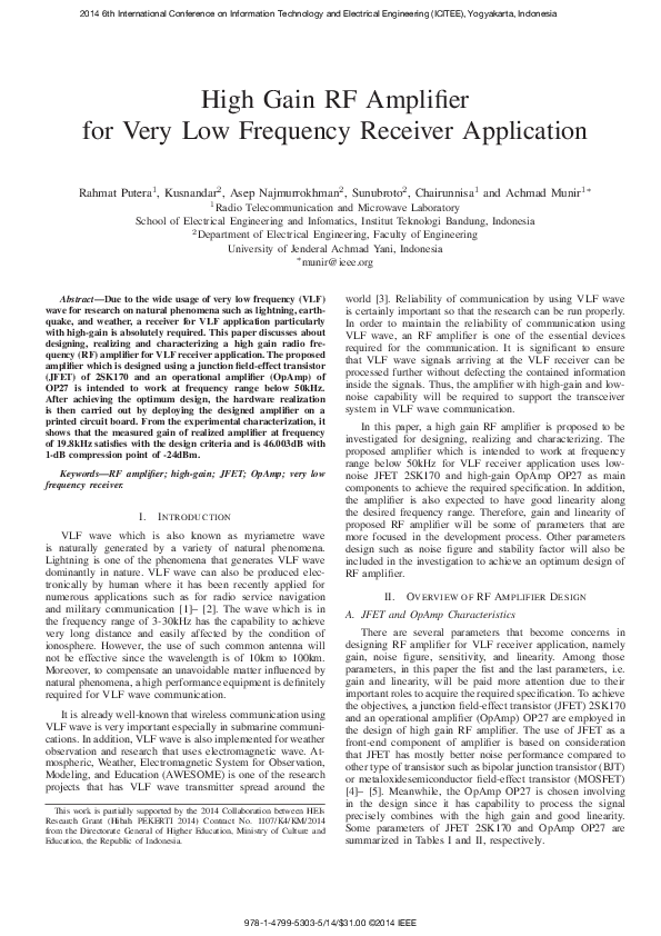 (PDF) High Gain RF Amplifier for Very Low Frequency Receiver Application