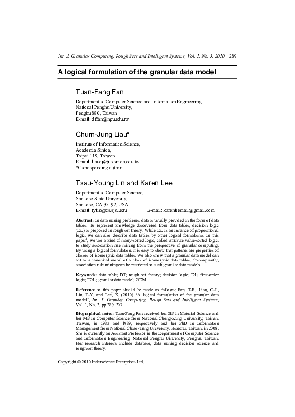 (PDF) A logical formulation of the granular data model