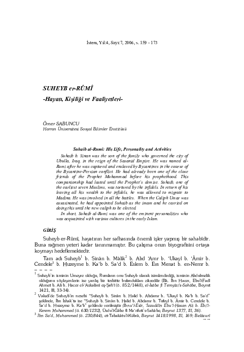(PDF) İSTEM.7.2006_SUHEYB er-RÛMÎ ‑Hayatı, Kişiliği ve Faaliyetleri ...