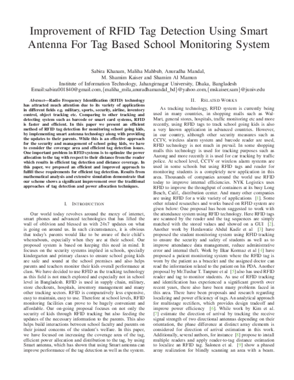 (PDF) Improvement of RFID Tag Detection Using Smart Antenna For Tag Based School Monitoring System