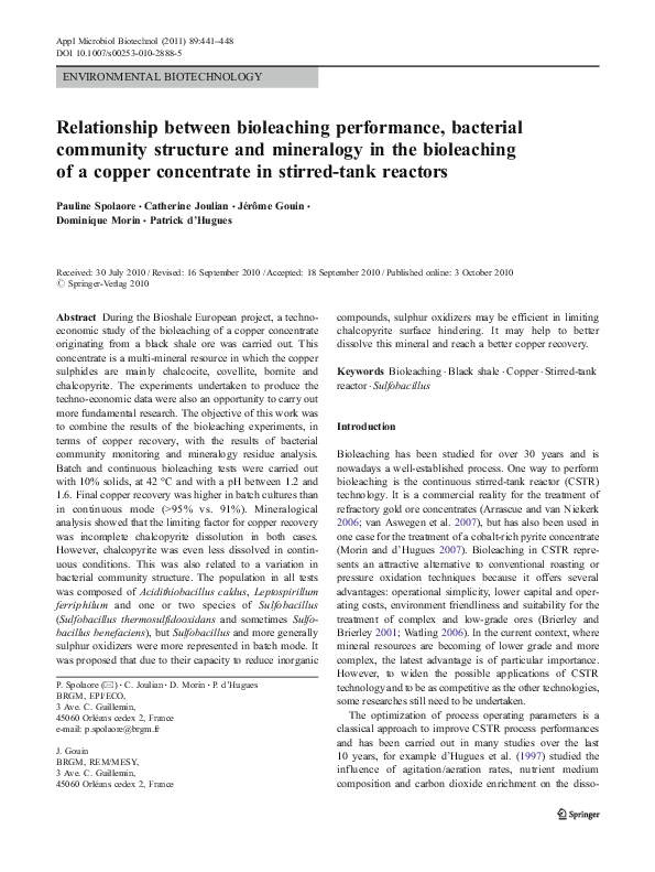 (PDF) ENVIRONMENTAL BIOTECHNOLOGY Relationship between bioleaching ...