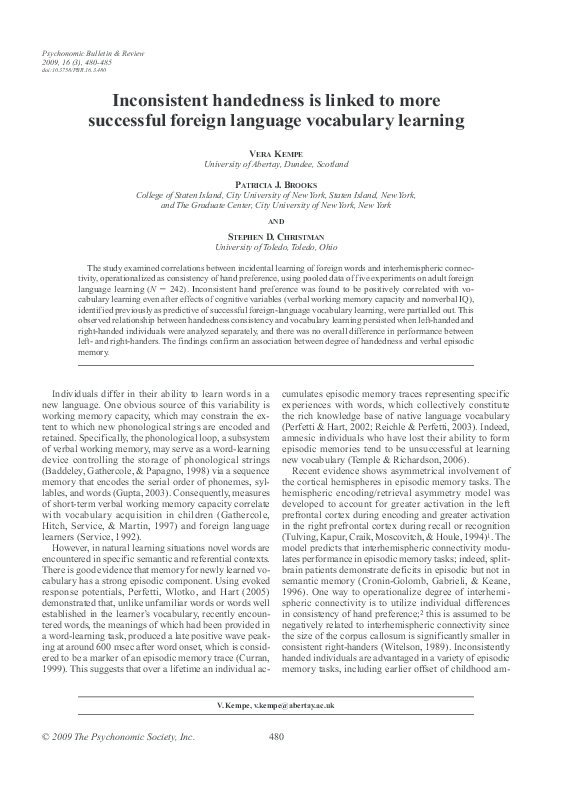 (PDF) Inconsistent handedness is linked to more successful foreign ...