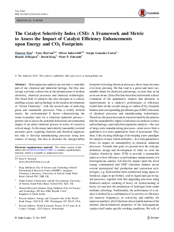 (PDF) The Catalyst Selectivity Index (CSI): A Framework and Metric to ...
