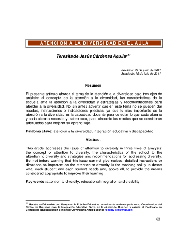 (PDF) ATENCI ÓN A LA DIVE RSIDAD EN EL AUL A