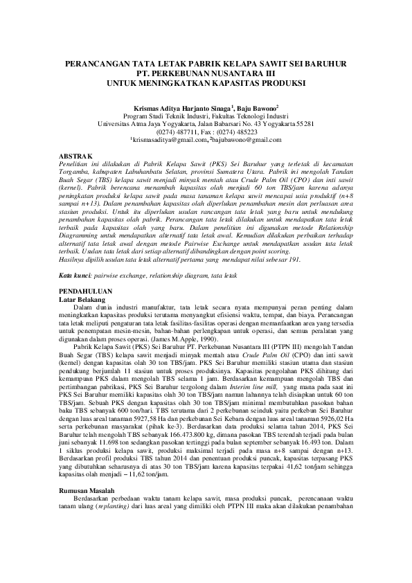 (PDF) PERANCANGAN TATA LETAK PABRIK KELAPA SAWIT SEI BARUHUR PT ...