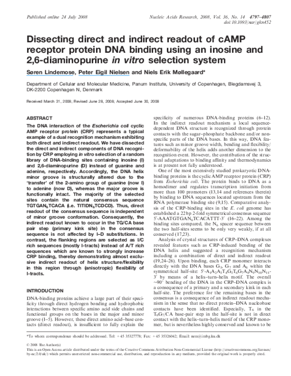 (PDF) Dissecting direct and indirect readout of cAMP receptor protein ...