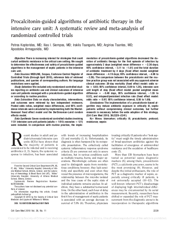 Procalcitonin-guided algorithms of antibiotic therapy in the intensive ...