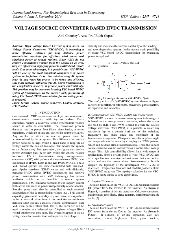 (PDF) VOLTAGE SOURCE CONVERTER BASED HVDC TRANSMISSION