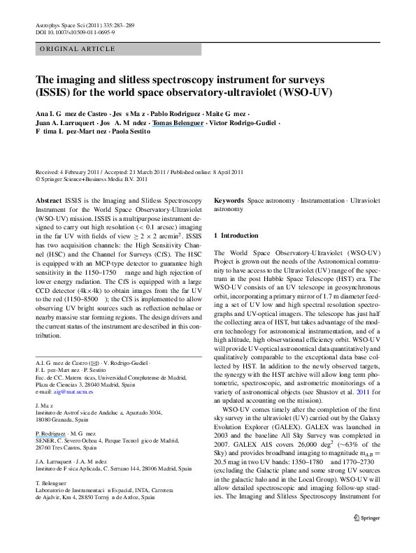 (PDF) The imaging and slitless spectroscopy instrument for surveys ...