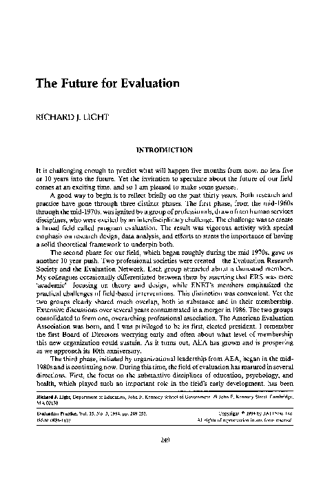 (PDF) The Future for Evaluation