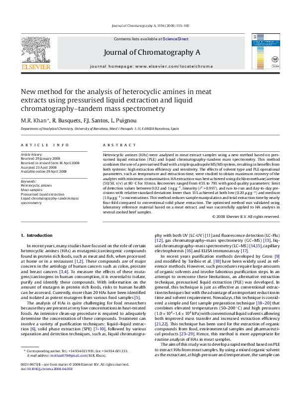 (PDF) New method for the analysis of heterocyclic amines in meat ...