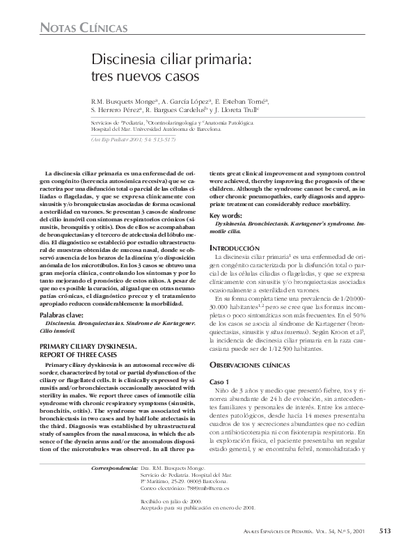 (PDF) Discinesia ciliar primaria: tres nuevos casos
