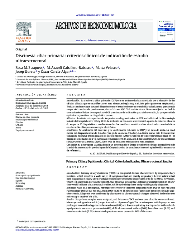 (PDF) Discinesia ciliar primaria: criterios clínicos de indicación de ...