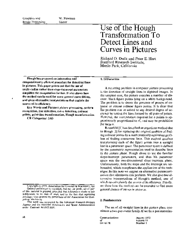 (PDF) Use of the Hough transformation to detect lines and curves in ...