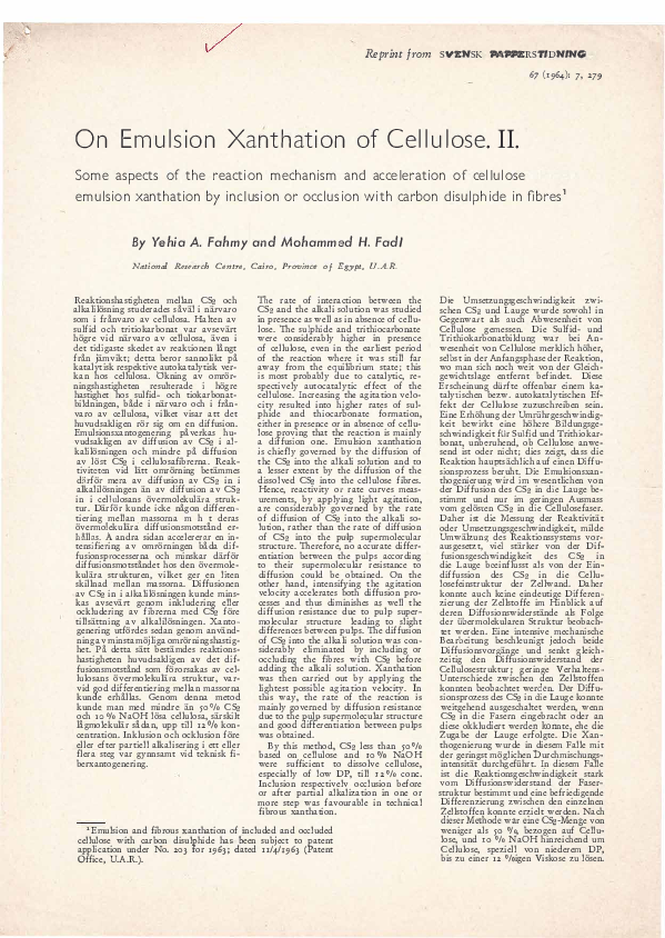 (PDF) On emulsion xanthation of cellulose. II. Aspects of the reaction ...
