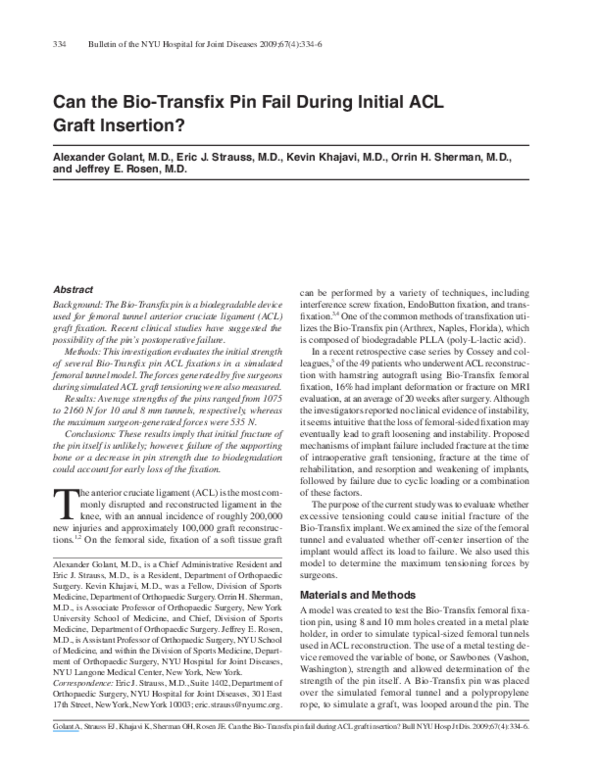 (PDF) Can the Bio-Transfx pin fail during initial ACL graft insertion?