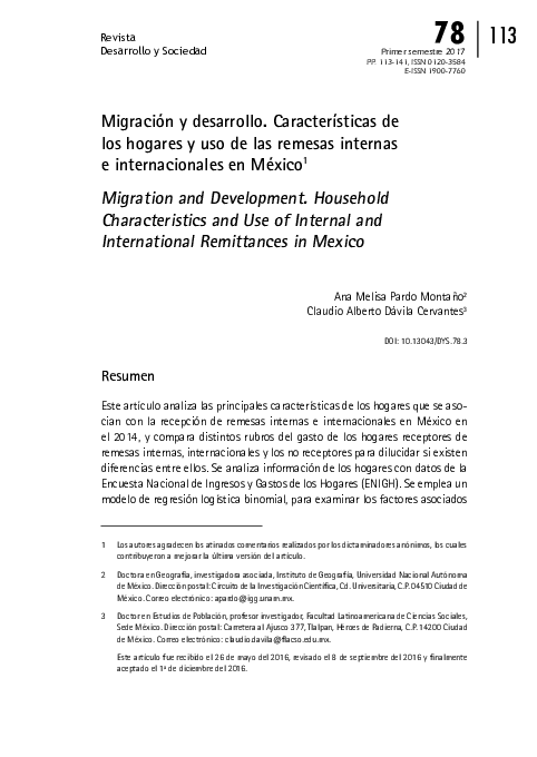 (PDF) Migration and Development. Household Characteristics and Use of Internal and International ...