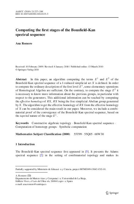 (PDF) Computing the first stages of the Bousfield-Kan spectral sequence