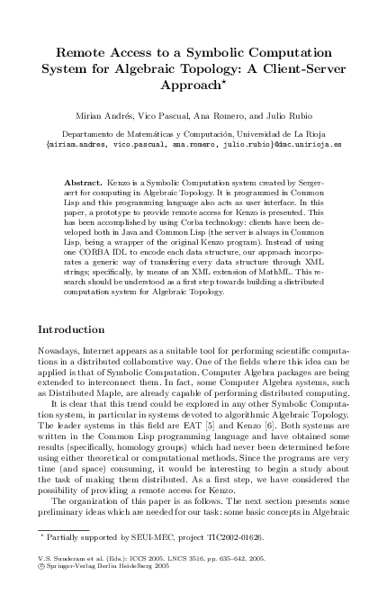 (PDF) Remote Access to a Symbolic Computation System for Algebraic ...