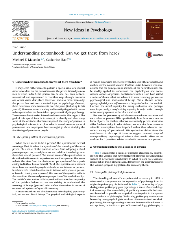 (PDF) Mascolo, M. F. & Raeff, C. (2017) Understanding personhood: Can ...