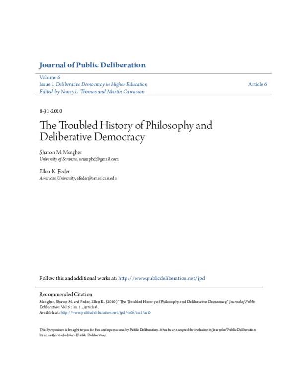 (PDF) The Troubled History of Philosophy and Deliberative Democracy ...