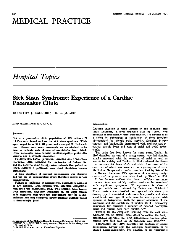 (PDF) Sick Sinus Syndrome: Experience of a Cardiac Pacemaker Clinic
