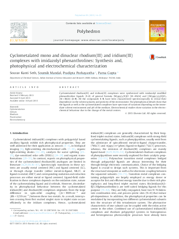 (PDF) Cyclometalated mono and dinuclear rhodium(III) and iridium(III) complexes with imidazolyl ...
