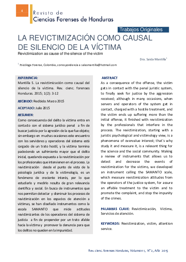 (PDF) Revictimizacion como causal de silencio de la victimas