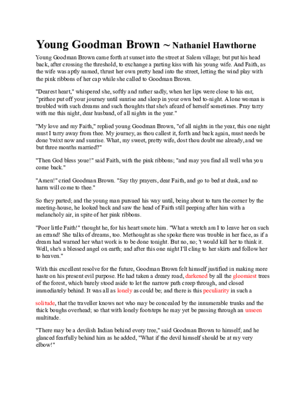 (DOC) Young Goodman Brown Nathaniel Hawthorne