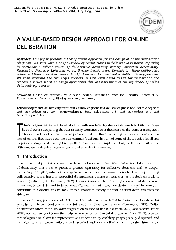 (PDF) A VALUE-BASED DESIGN APPROACH FOR ONLINE DELIBERATION