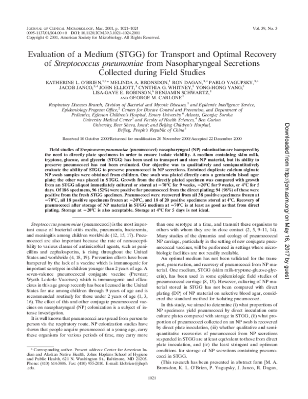 (PDF) Evaluation of a Medium (STGG) for Transport and Optimal Recovery ...