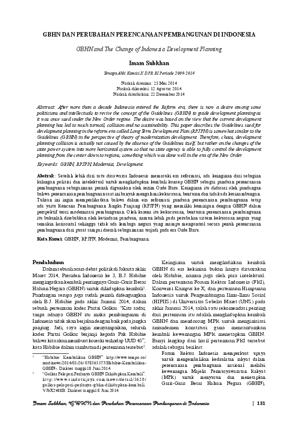 (PDF) GBHN and The Changes of the Indonesian Development Plan