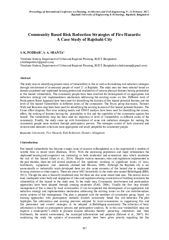 (PDF) Community Based Risk Reduction Strategies of Fire Hazards: A Case ...