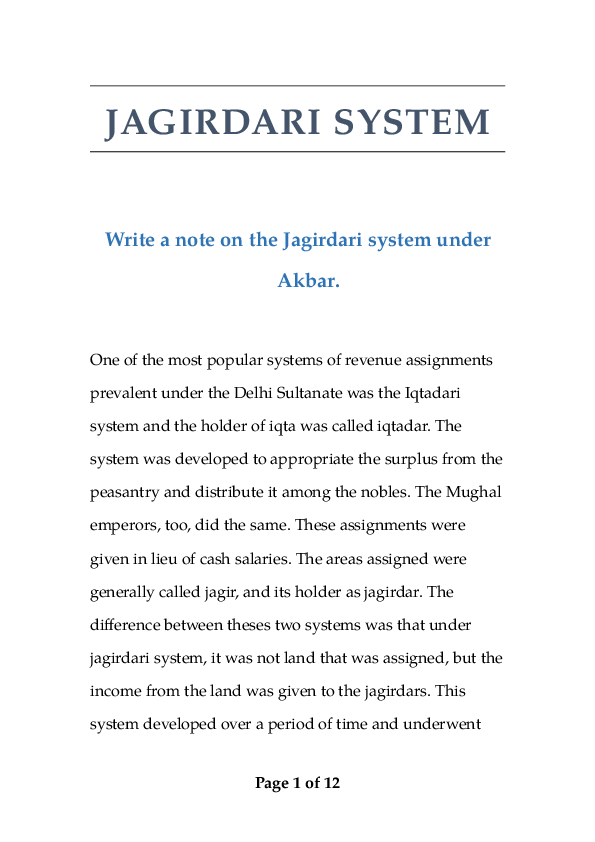 (DOC) Jagirdari System