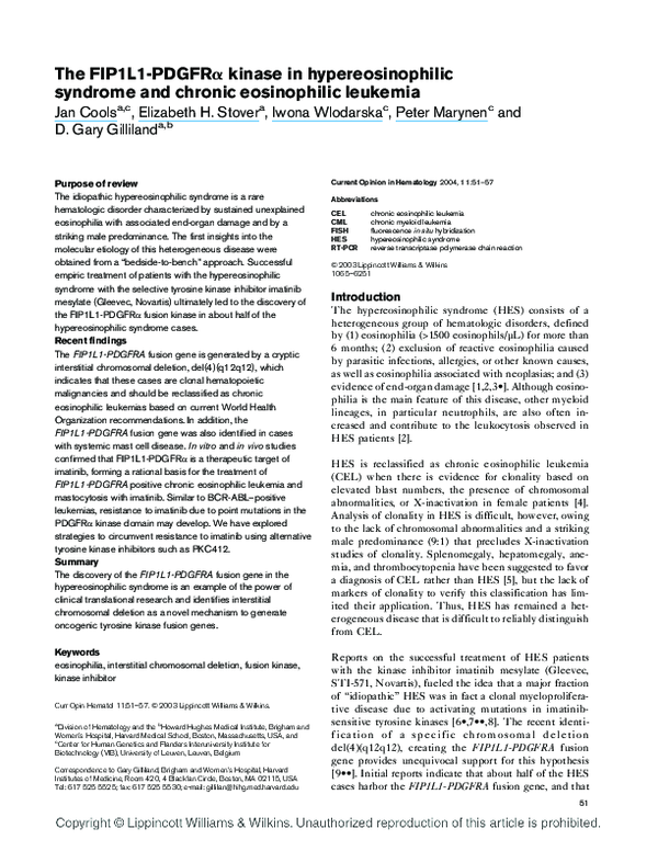 (PDF) The FIP1L1-PDGFR?? kinase in hypereosinophilic syndrome and ...