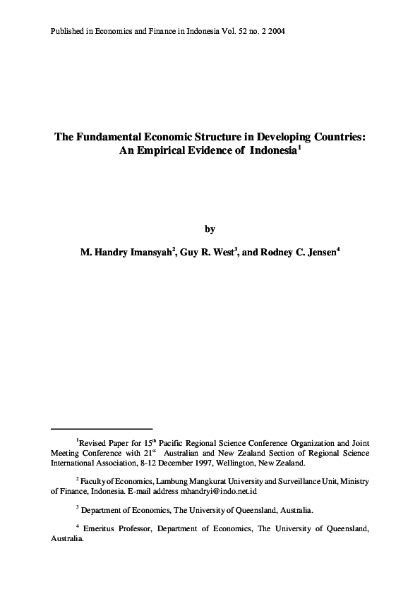 (PDF) THE IDENTIFICATION OF FUNDAMENTAL ECONOMIC STRUCTURE: THE CASE OF INDONESIA