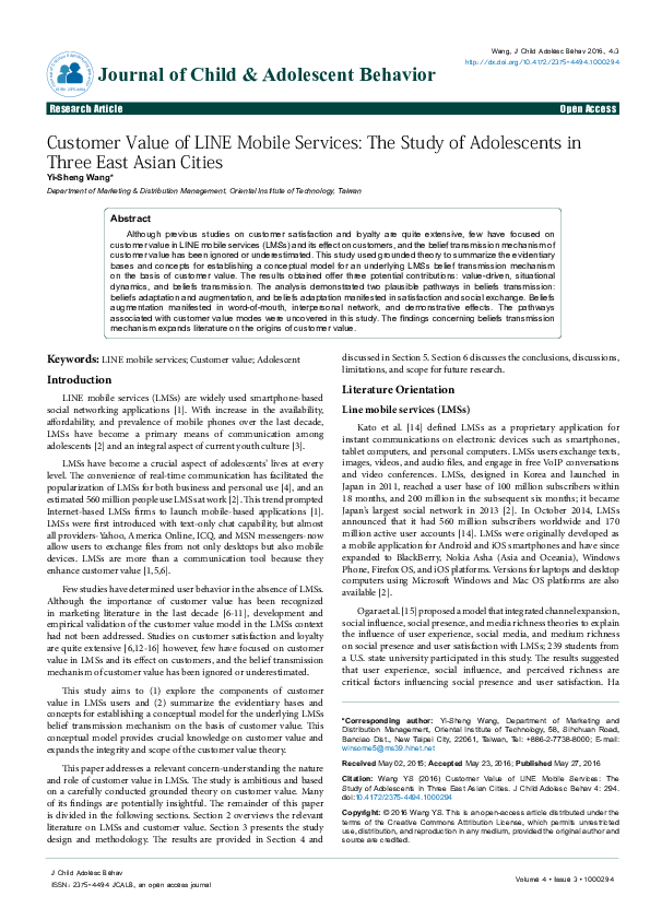 (PDF) Journal of Child & Adolescent Behavior Customer Value of LINE ...