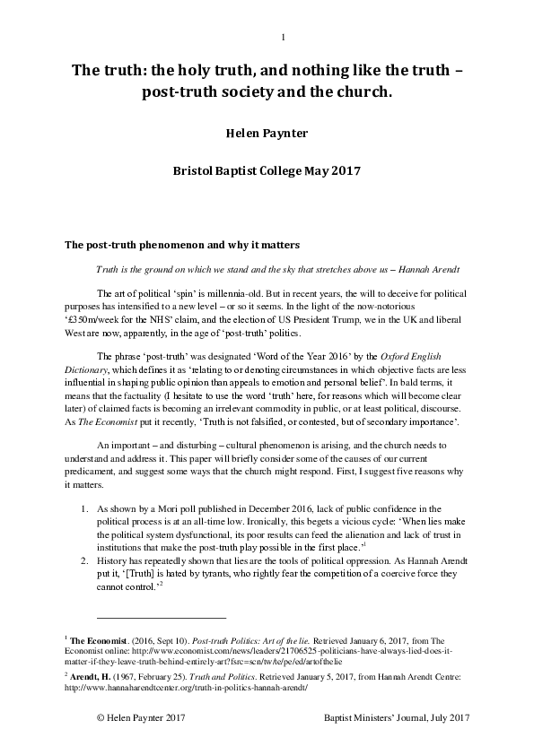 (PDF) The truth: the holy truth, and nothing like the truth – post ...