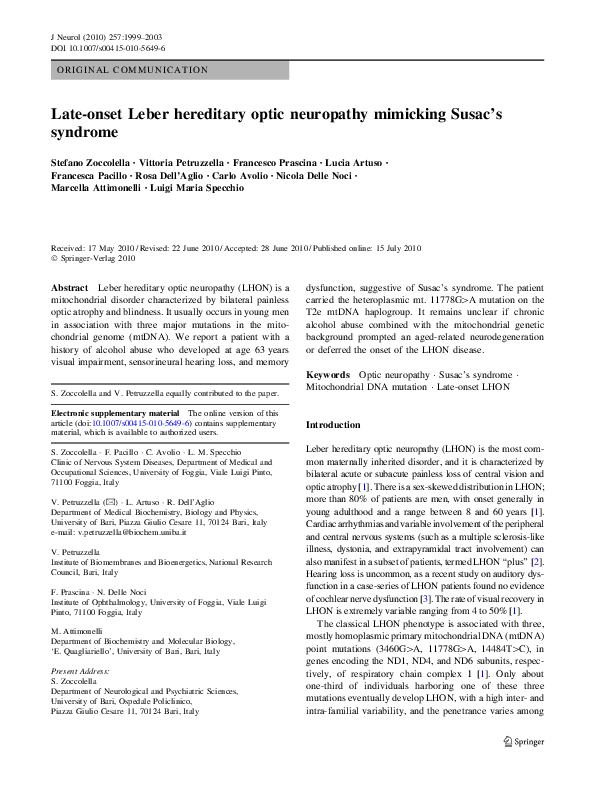(PDF) Late-onset Leber hereditary optic neuropathy mimicking Susac's ...