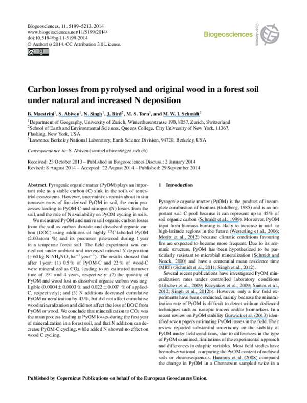 (PDF) Pyrogenic carbon loss pathways under natural and increased N ...