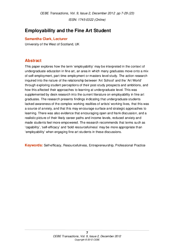(PDF) Employability and the fine art student