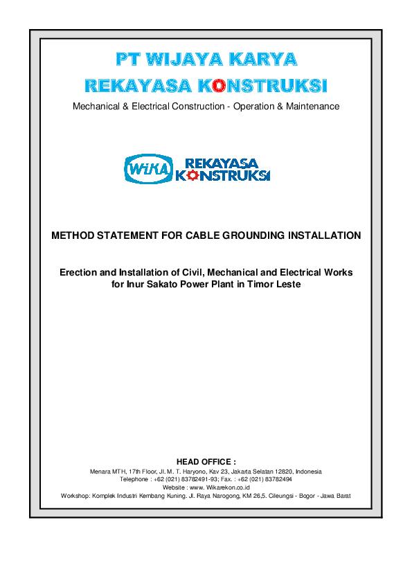 (PDF) METHOD STATEMENT FOR Earthing