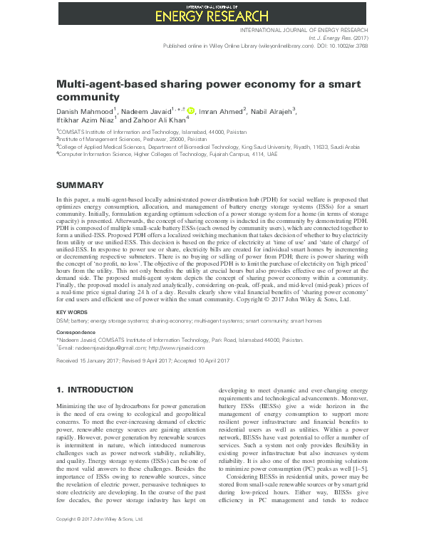 (PDF) Multi-agent-based sharing power economy for a smart community