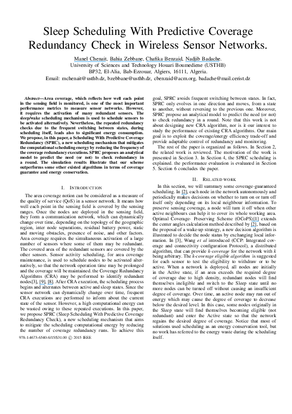 Pdf Sleep Scheduling With Predictive Coverage Redundancy Check In