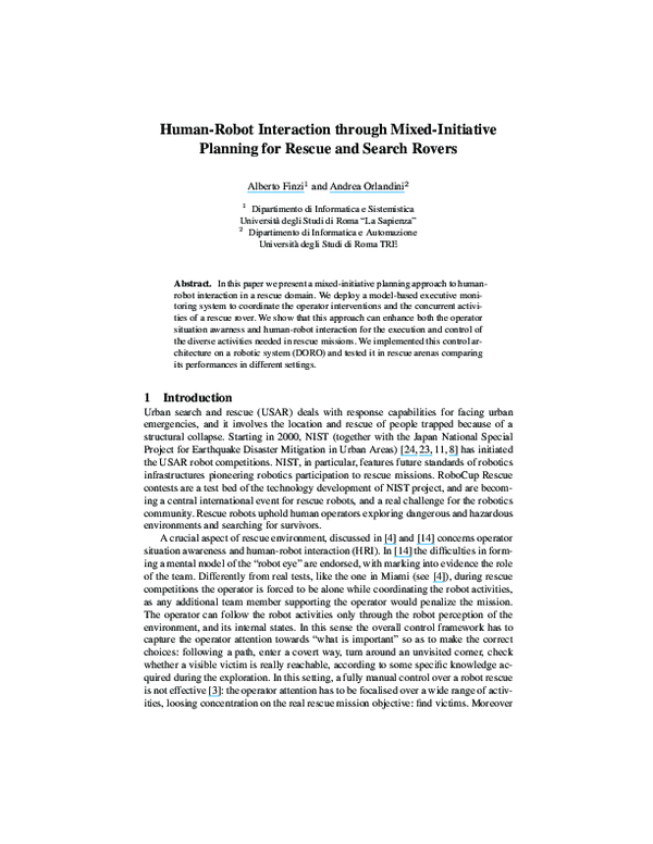 (PDF) Human-robot interaction through mixed-initiative planning for rescue and search rovers
