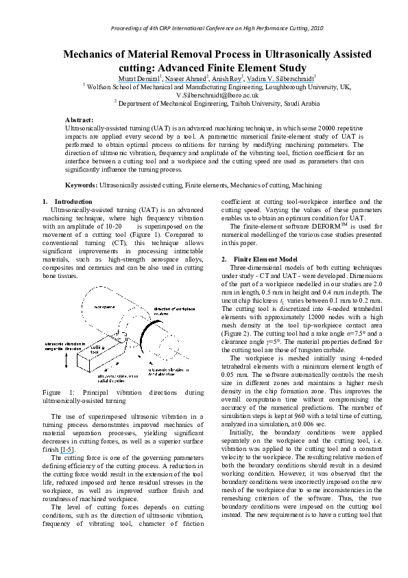 (PDF) Mechanics of material removal process in ultrasonically assisted cutting: Advanced finite ...
