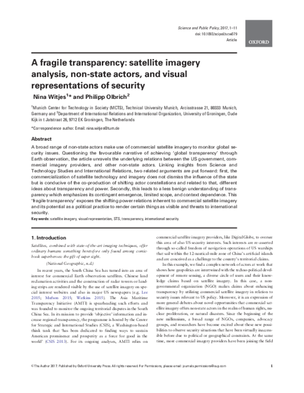 (PDF) A Fragile Transparency: Satellite Imagery Analysis, Non-state ...