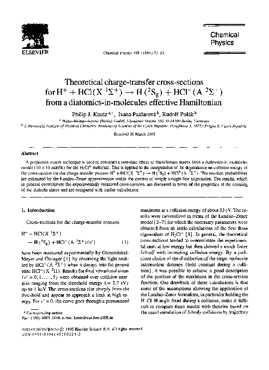 (PDF) Theoretical charge-transfer cross sections for H + + HCl( X 1Σ ...