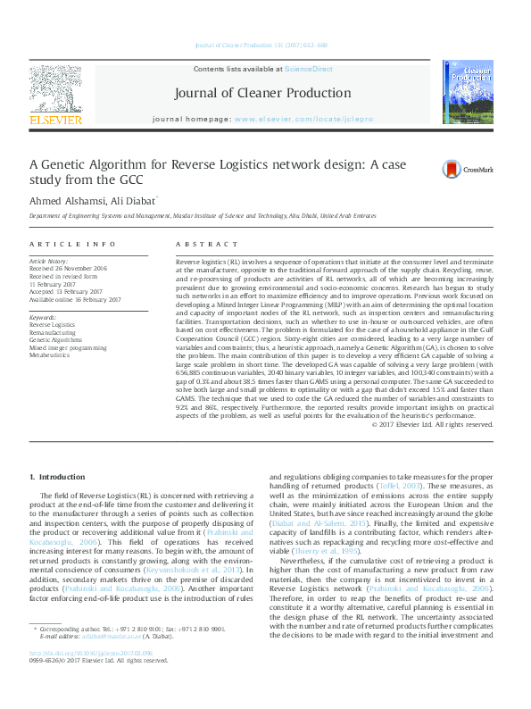 (PDF) A Genetic Algorithm for Reverse Logistics network design: A case ...